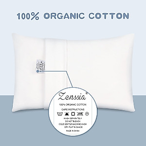 Zenssia Organic Cotton Toddler Pillowcase/Travel Pillowcase Pack of 2 Set 13x18 Inches with Envelope Closure - Soft & Breathable Baby Pillow Case Cover Solid White