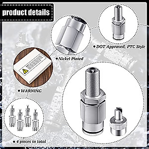 4 Pieces Inflation Schrader Valve for 1/4 Air Line with 1 Warning Sticker Air Line Compression Air Hose Quick Connect Air Valve Air Tool Fittings (PTC Style)