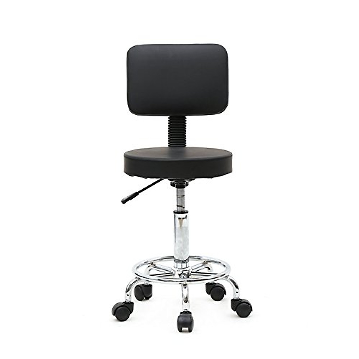SoSo-BanTian1989 Hydraulic Swivel Salon Stool, Tattoo Massage Facial Spa Chair Footrest Stool with Backrest/Wheels, Height Adjustable, PU Leather Cushion (Black+Silver)