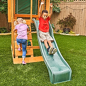 KidKraft Appleton Wooden Swing Set/Playset with Swings, Slide, Rock Wall, Chalkwall, Clubhouse and Sandbox, Ages 3-10, Amazon Exclusive Multicolor
