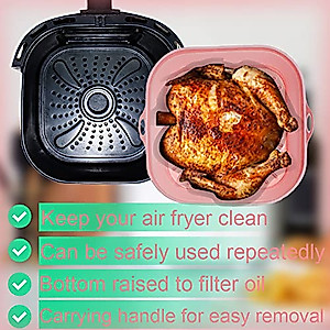 2Pcs Air Fryer Silicone Pot 8 Inch, Air Fryer Silicone Liners Square Foldable,Non Stick Food-Grade Air Fryer Tray,Air Fryer Replacement Basket,Air Fryer Accessories Reusable Pink Grey