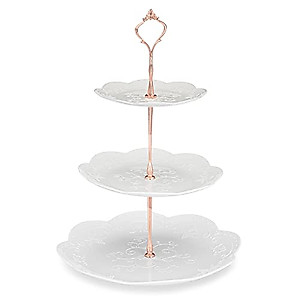 AsherKeep 3 Tier Cupcake Stand - Dessert Table Display Set, Tiered Serving Cake Tray, White Embossed Dessert Stand, Parties Serving Plate, Decorative Centerpiece to Any Occasion - (Round)