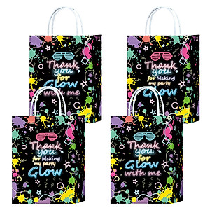 W WINTMING 16 Pcs Glow Party Bags Neon Gift Bags Glow in The Dark Favor Bags Thank You Paper Bags Colored Party Supplies Gift Wrap Bags for Goodie Candy Treats Birthday Party Decoration