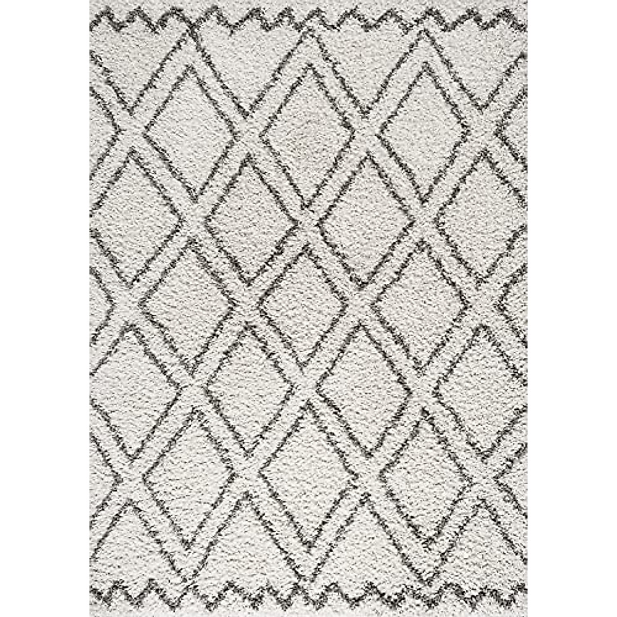JONATHAN Y SHG103A-8 Soller Diamond Trellis Shag Indoor Area-Rug, Contemporary, Modern, Bohemian Easy-Cleaning,Bedroom,Kitchen,Living Room,Non Shedding, Beige/Dark Gray, 8 X 10