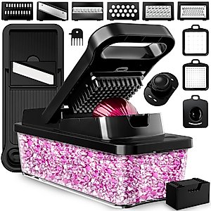 PrepNaturals Vegetable Chopper with Container, Veggie Chopper - Chopper Vegetable Cutter, Food Chopper & Onion Chopper - Onion Chopper Dicers, Choppers, Mandoline Slicer for Kitchen (9-in-1 Black)