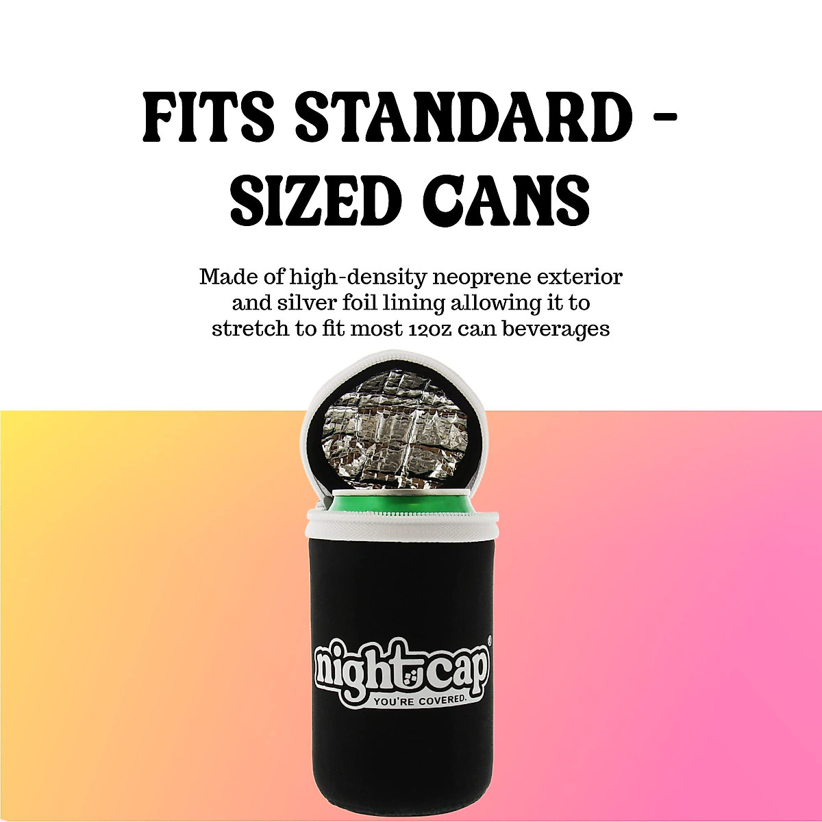 Nightcap Beer Can Cooler with Zippered Cover, Black - The Reusable, Insulated Can Cooler Sleeve Keeps Drinks Cold and Unwanted Particles Out - Easy to Hold Can Coozie Fits Most 12 oz Can Beverages
