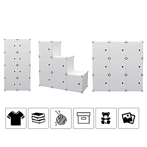 MAGINELS Large Cube Storage Organizer with Doors -14"x18" Depth 16 Cube Organizer Shelves Clothes Dresser Closet Organizer Storage Cabinet Shelving Bookshelf, White…