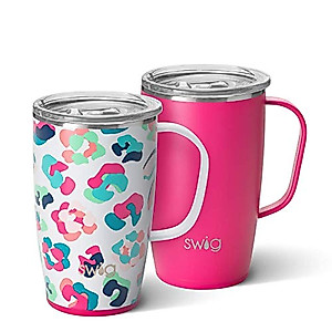 Swig Life Party Animal + Hot Pink Coffee Lovers Gift Set, Includes (2) 18oz Travel Mugs, Triple Insulated, Stainless Steel, Easy to Clean, and Dishwasher Safe