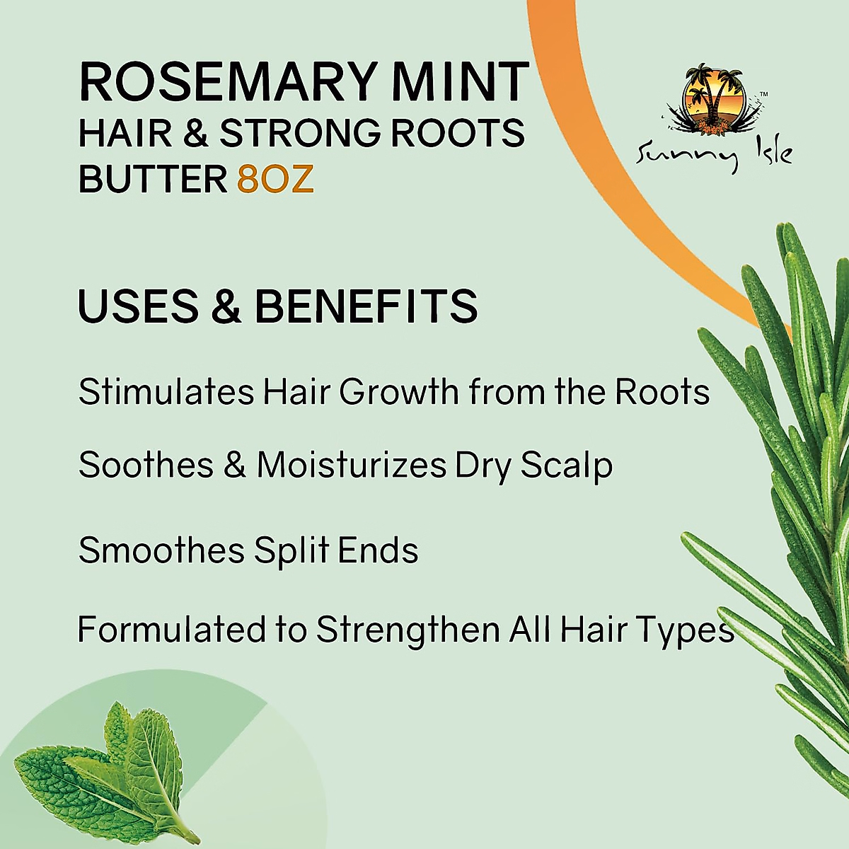 Sunny Isle Rosemary Mint Hair and Strong Roots Butter 8oz | Infused with Biotin & Jamaican Black Castor Oil | Strengthen and Nourish Hair | Dry Scalp, Split Ends…