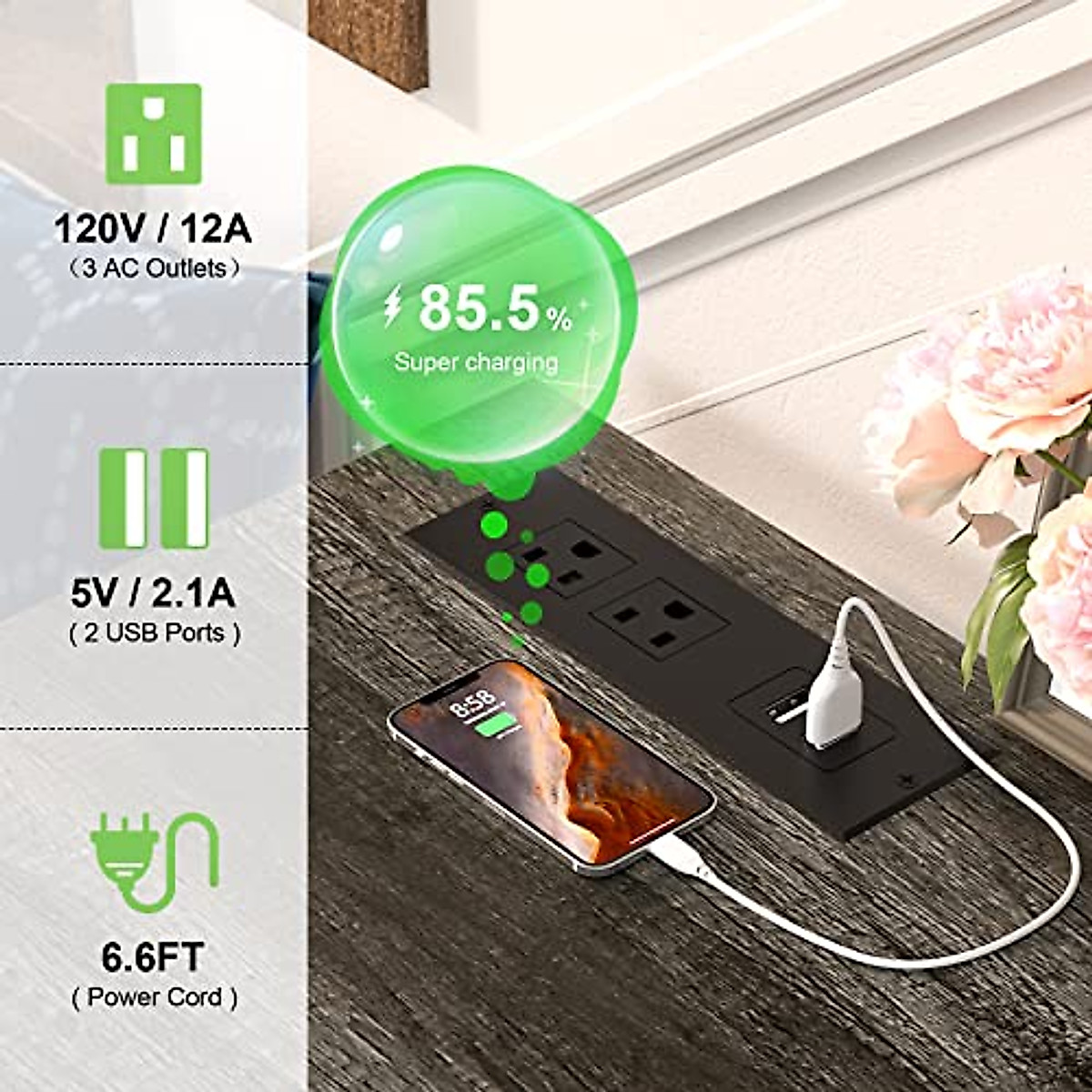 Ecoprsio Console Table with Outlets, Sofa Table with Double Mesh Shelves, Industrial Entryway Table Foyer Table for Entryway, Front Hall, Hallway, Sofa, Couch, Living Room, Coffee Bar, Kitchen, Grey