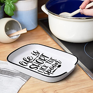 Funny Life Is Short Lick The Spoon Quote Spoon Rest For Stove Top-Large Spoon Holder for Kitchen Counter-Heat Resistant Cooking Kitchen Accessory and Gift for Cooking Enthusiasts