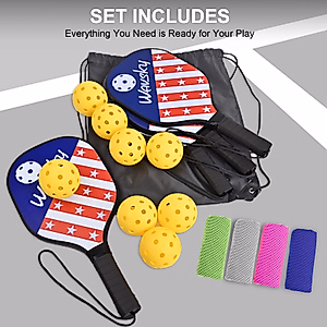 Wavsky Pickleball Set - 4 Paddles, 8 Balls, 4 Cooling Towels, Carry Bag, Wooden Pickleball Rackets With Ergonomic Grips for Beginners
