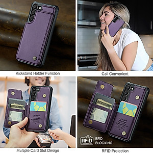 Vinich for Samsung Galaxy S23 Case with Card Holder, for Samsung S23 Wallet Case for Women Men with RFID Blocking, Durable Kickstand Shockproof Phone Case for Galaxy S23 5G, Purple