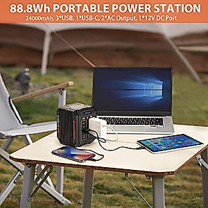 Portable Power Station, 88.8Wh Small Generator Super Quiet Backup Lithium Battery with 110V/80W AC Outlet DC USB QC3.0, Camping Light for Airplane Home CPAP Emergency Power Outage Laptop Phone Solar
