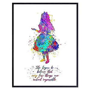 Motivational Quotes For Girls Room 11x14 - Alice in Wonderland Theme - Inspirational Quotes Wall Art for Women - Girls Bedroom Decor - positive affirmation - Positive Sayings Poster - Teen Girls Room