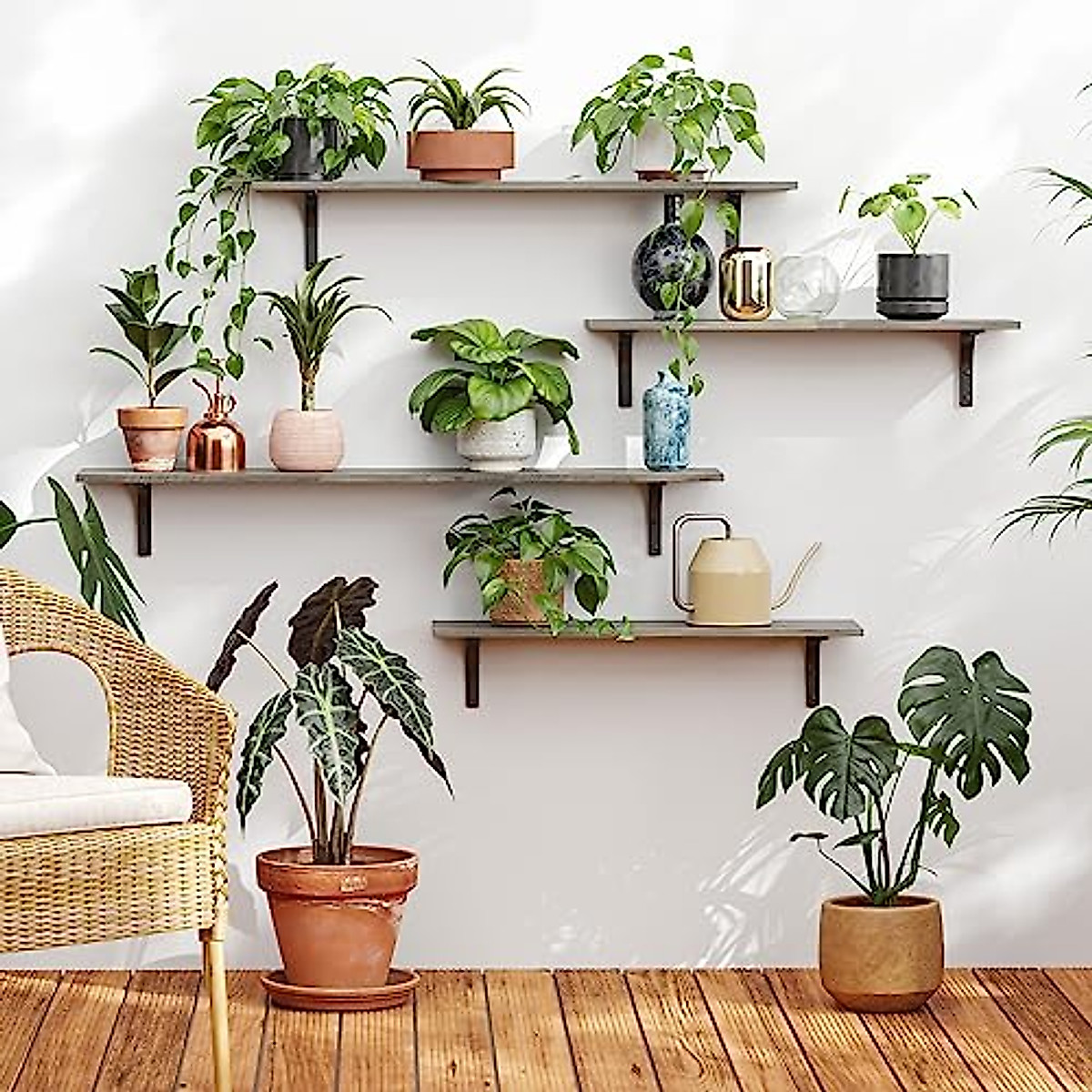 DINZI LVJ Long Wall Shelves, 47.3Inch Wall Mounted Shelves Set of 2, Extra Large Wall Storage Ledges with Sturdy Metal Brackets for Living Room, Bathroom, Bedroom, Kitchen, Grey Wash