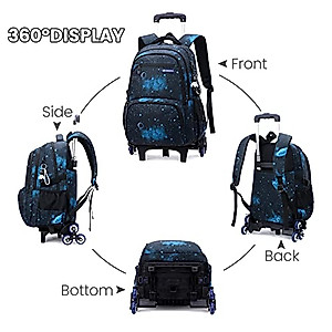 Amythe Rolling Backpack for Kids Teenagers, Casual Laptop Backpack - Lightweight, Waterproof,Tear-Resistant, Six-Wheeled for Easy Transport，Travel Luggage Backpack