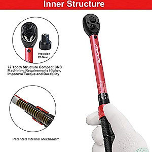 ATsafepro 3/8 Inch High Precision Torque Wrench, Red and Black, Chrome Vanadium Steel