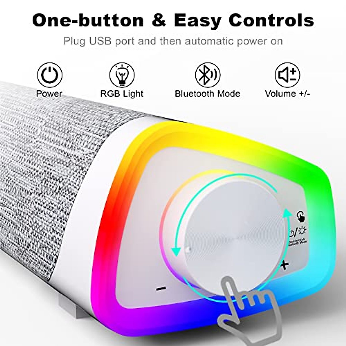 SOULION R30 Plus Bluetooth Computer Speakers for PC Desktop, 6 Modes LED Lights with All-in-one Control Button, Wired USB Powered Sound Bar, Surround Sound Portable SoundBar for Monitor Laptop Phone