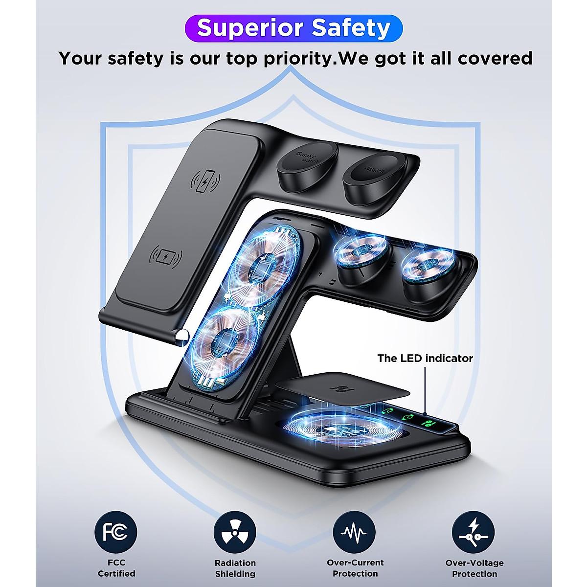 Wireless Charger for iPhone and Samsung Multiple Devices, Portable Apple Charging Station for iPhone 15/14/13/12/11/Pro/Max/Plus, for Apple Watch Charger iWatch and Galaxy Watch, for AirPods 3/2/Pro