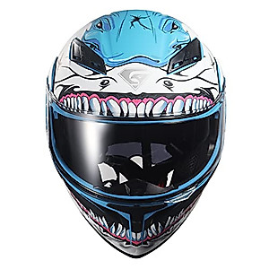 KYPARA Motorcycle Dual Visor Flip up Modular Full Face Helmet with DOT Certification of Impressionism (M, Snow Shark)