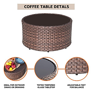 SUNSITT 7 Pieces Patio Furniture Set Outdoor Half-Moon Sectional Set with Waterproof Sofa Cover, Brown PE Wicker & Beige Cushion