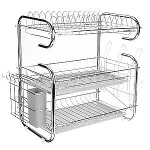 YYDSJFM Dish Drying Rack,Dish Rack Stainless Steel,Cutting Board Holder and Dish Drain Rack for Kitchen Counter with Utensil Holder Cutting Board Holder and Trays (White)