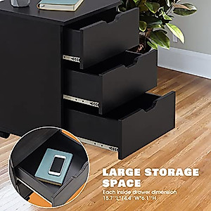 3 Drawer Wood Rolling Office Filing Cabinet for Desk (Black)