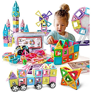 BrightyBright Magnetic Blocks Castle Building Toys Intelligent 3D STEM Educational Game for Kids Toddlers Boys Girls Magnet Tiles Set 114 Pc Best Gifts for Kids, Multicolor