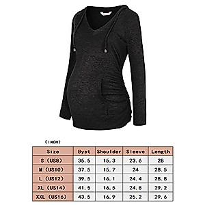 Hanweini Maternity Hoodie Tops Sweatshirt Casual Long Sleeve Ruched Pregnancy Shirt Tunics (Black Gray,XX-Large)