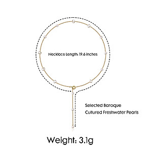 Cowlyn Gold Y Shaped Pearl Necklace Lariat Drop Cultured Baroque Pearls Choker Dainty Handmade Jewelry Mother's Day Gifts for Women