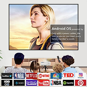 Movie Projector, Wireless HD 1080p Outdoor Bluetooth Projector LED Mini Portable Wifi Projector for Smartphone, with Airplay, Speaker, HDMI, USB Support iPhone Laptop TV Stick