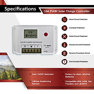 ECI Power 100W 12V Solar Power Kit | 12V 20Ah LiFePO4 Lithium Battery | 100W Mono Rigid Solar Panel, 10A PWM Solar Charge Controller | RV, Trailer, Camper, Marine, Off Grid, Solar Projects