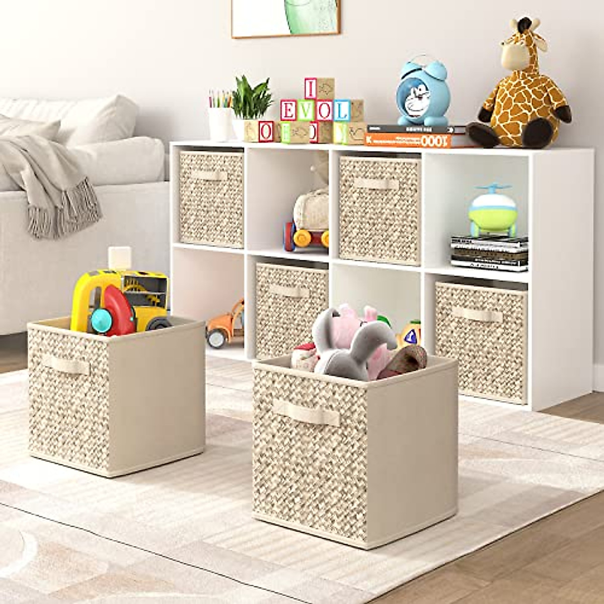Wisdom Star 6 Pack Fabric Storage Cubes with Handle, Foldable 11 Inch Cube Storage Bins, Storage Baskets for Shelves, Storage Boxes for Organizing Closet Bins