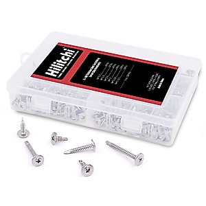 Hilitchi 410 Stainless Steel Wafer Head Phillips Self Drilling Screws Sheet Metal Tek Screws Assortment Kit, Modified Truss Head Self Driller - Size: #8 x 1/2" ~ #8 x 1-1/2" (Pack of 240)