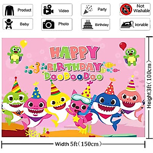 FUNTON Baby Shark Backdrop (Pink), Baby Shark Party Supplies, Baby Shark Birthday Decorations (5x3 FT)…