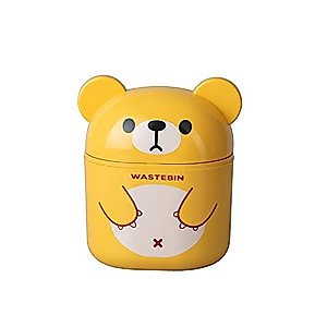 Mini Countertop Trash Can with Lid, Desk Small Trash Can, Waste Garbage Bin, Room Decoration Big Ears Desktop Wastebasket for Countertop, Vanity, Office or Coffee Table - Yellow