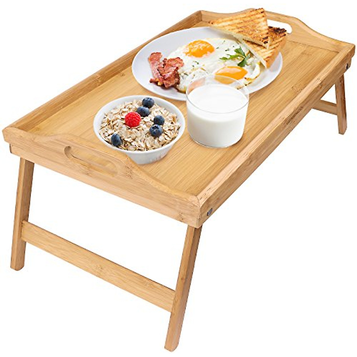 Greenco Bamboo Foldable Breakfast Table, Laptop Desk, Bed Table, Serving Tray
