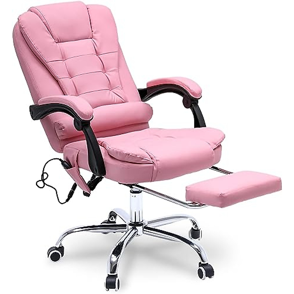Belandi Massage Office Chair, Ergonomic Executive Computer Chair w/Foot Rest, PU Leather Executive Office Chair w/Heated, Padded Armrest, High Back Swivel Recliner for Office Home Study (Pink2)