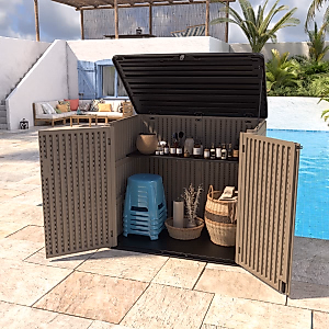 ADDOK Horizontal Outdoor Storage Sheds,Large Resin Outdoor Storage Cabinet for Patio Furniture,Grill and Gardening Tools.(38Cu.ft)