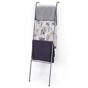 OUSHENG Towel Rack Blanket Ladder 4 Bar Wall Leaning Decorative Free Standing Towel Storage Holder Organizer for Bathroom Living Room, Silver