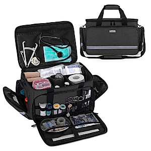 CURMIO Nurse Bag, Medical Bag Clinical Bag with Inner Dividers and No-Slip Bottom for Home Visits, Health Care, Hospice, Gift for Nursing Students, Physical Therapists, Doctors,Black (Patent Pending)