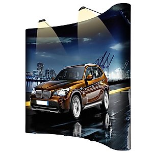 10x8Ft Pop-up Exhibition Display Booth with Case Black Trade Show Podium Promotion Counter Spotlight Receptive Extruded Aluminum Curved Frame Portable US Delivery