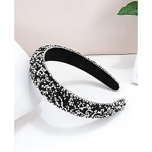 Wecoe Black Headband Rhinestone Headband Women Bling Diamond Padded Headband Glitter Sparkle Headbands Fashion Headbands Hair Accessories Gifts For Women Girls (Black & Silver)