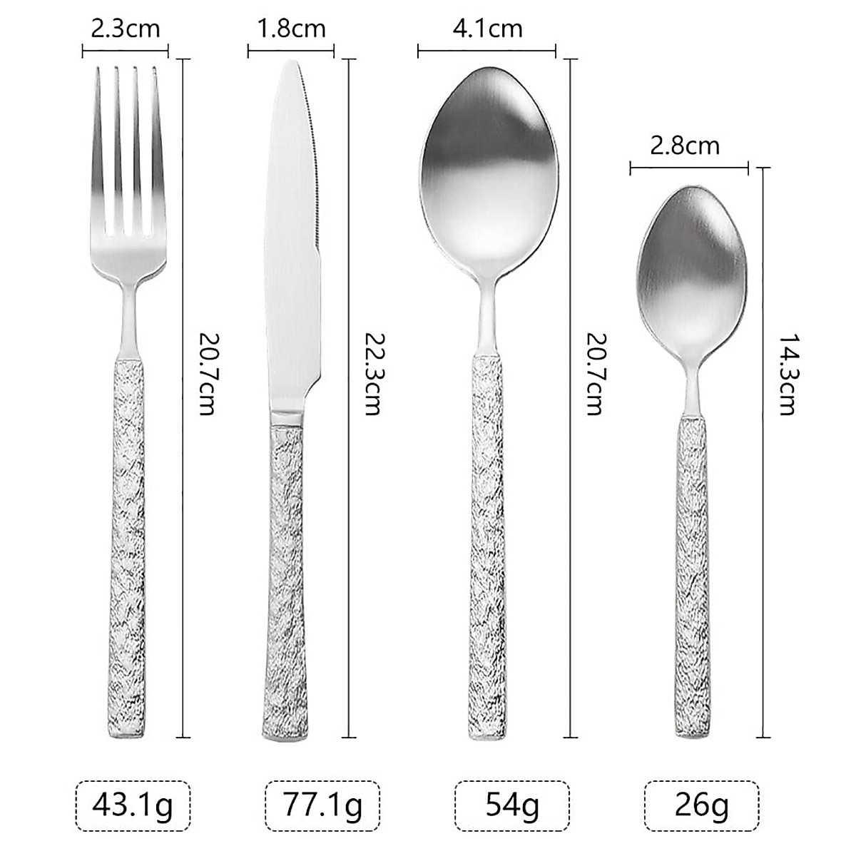 90-Piece Hammered Silverware Flatware Set for 18,Premium 18/10 Food-Grade Stainless Steel Tableware Utensil Cutlery Sets for Restaurant Hotel Family Gatherings Daily Use, Mirror Polished