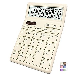 Desktop Calculator 12 Digit,Standard Dual Power Battery and Solar,Desk Calculators with Large LCD Display,Perfect for Home, Office,and School Use,Auto Sleep (Beige)