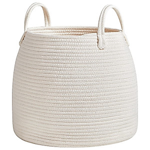 R RUNKA Nursery Laundry Basket | Kids Hamper for Blankets, Pillows,Toys (15"x 13")| Baby Toy Basket | Nursery Storage for Boho Room Decor | Ideal Gift for Baby Showers| White