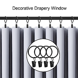 Curtain Rings with Clip - Set of 42,Interior Diameter 1",Fits up to 5/8 Inch Rod Made of Metal-Black