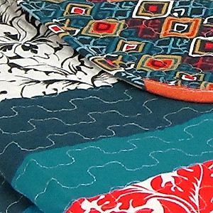 Lush Decor Boho Reversible Throw Colorful Striped Pattern Bohemian Blanket, 60” x 50”, Turquoise & Tangerine