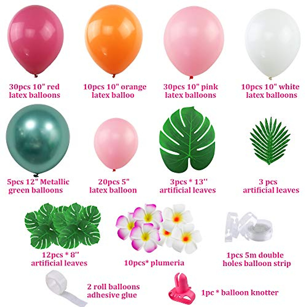 105Pcs Pink Green Tropical Flamingo Balloon Garland Kit, Luau Balloon Party Decorations, DIY Hawaii Balloon Arch Garland with Palm Leaves,Plumeria for Birthday Party Wedding Bachelorette Baby Shower